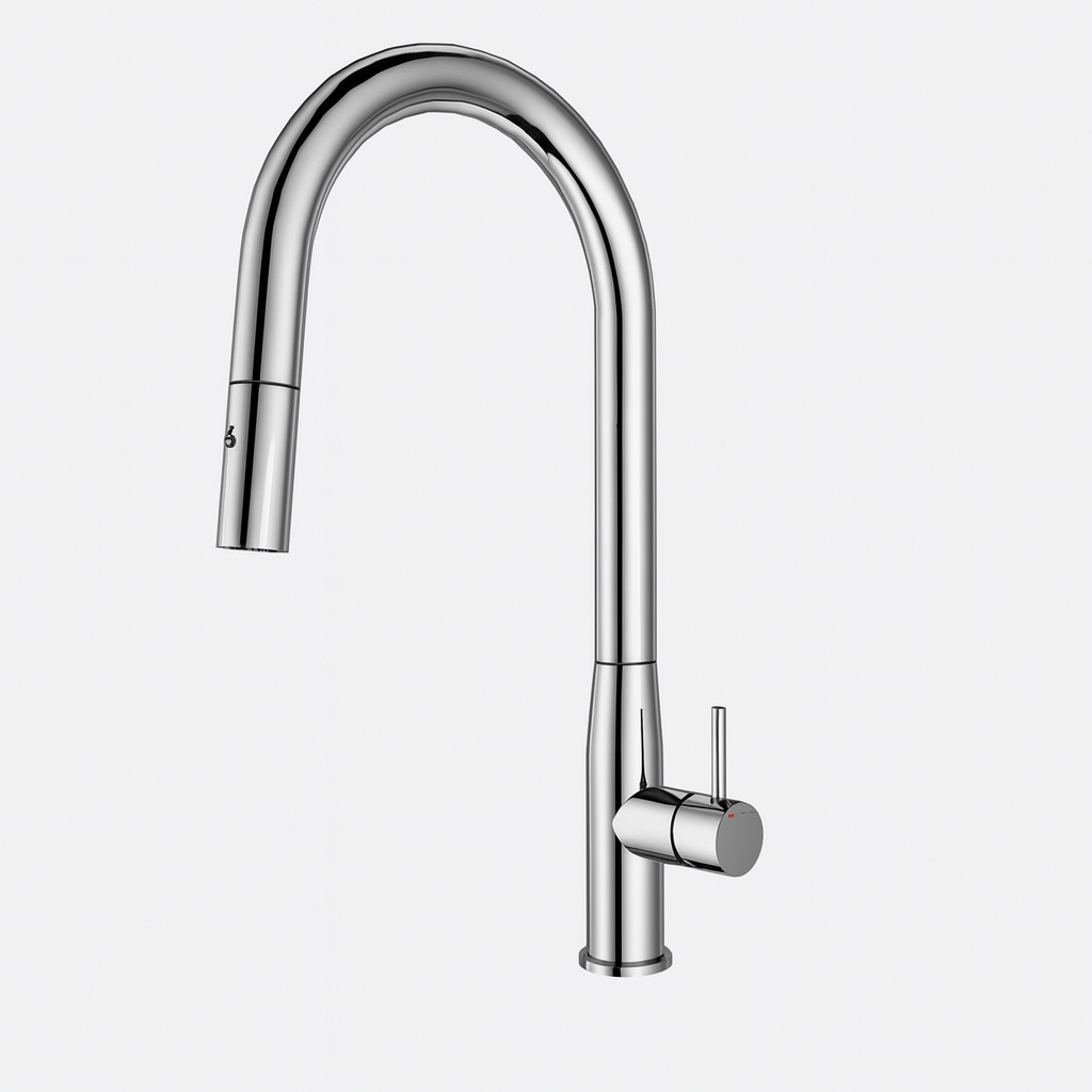 Navona Carysil Slim Brushed Nickel Pull Out Kitchen Mixer - Blue Bathware