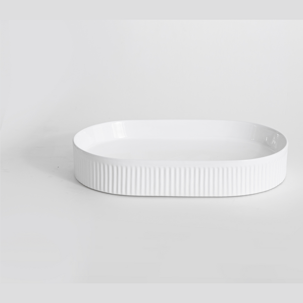 Claya Pill-58-Fluted Above-Counter Ceramic Basin - Blue Bathware