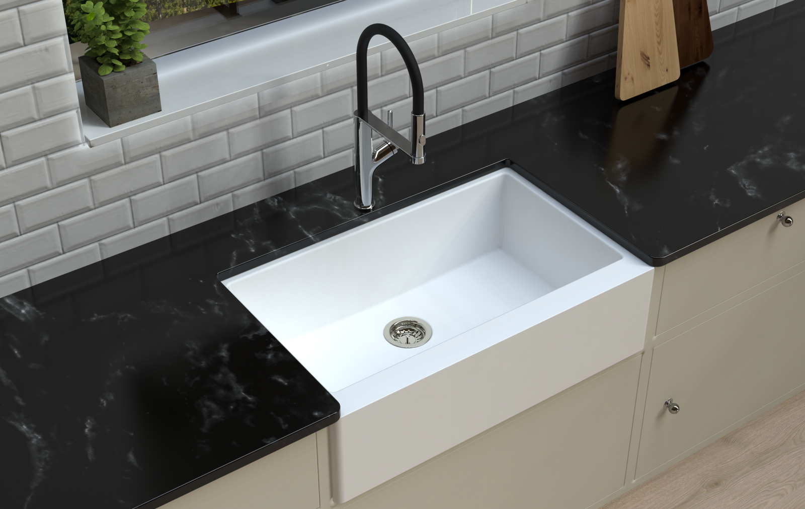 865x540x229mm White Granite Butler Sink Single Bowl Farmhouse Kitchen ...